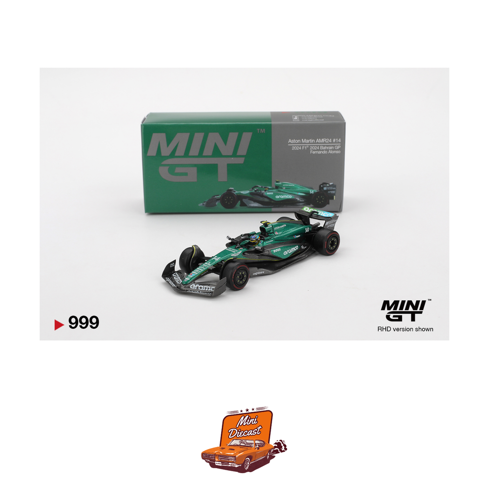 Mini GT #999 Aston Martin AMR24 #14 Fernando Alonso F1 2024 Bahrain GP ...